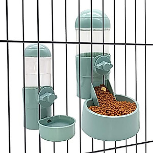 Tfwadmx Rabbit Hanging Auto Food Water Dispenser Pet Cage Suspended Food Water Bowl Chinchilla Gravity Detachable Feeder Waterer Set for Puppy Kitten Bunny Ferrets Guinea Pig (Blue)
