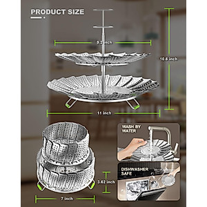 LANVIYA Vegetable Steamer Basket,2 Layer Large Capacity Food Steamer for Cooking,Stainless Steel Folding Expandable Steamers to Fit Various Size Pot,Multi-function Kitchen Basket for Baby Food