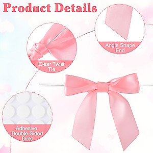 HINZIC 20pcs Pink Twist Tie Bow, 3.5" Premade Gift Bow Decor, Small Satin Ribbon Bowknot for Wrapping Gift Candy Bakery Cookies Treat Bags