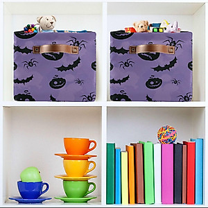 Foldable Storage Basket, Cube Organizer Bins Halloween Pumpkin Bat Cube Bag Dual Handles for Closet Shelf