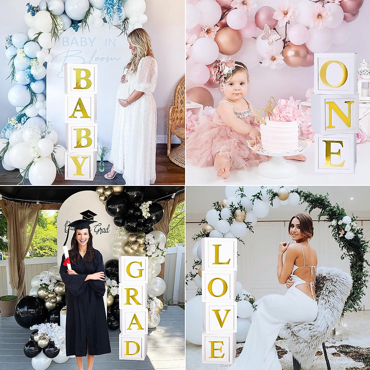 Baby Shower Decorations Baby Balloon Boxes Blocks with 30 Letters for Boy Girl 1st Birthday, Teddy Bear Baby Shower, Bridal Shower, Gender Reveal Party Decoration by QIFU