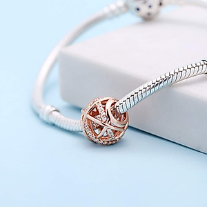 Rose Gold Galaxy Charm Authentic 925 Sterling Silver Openwork Charms with Clear CZ for Pandora European Bracelet
