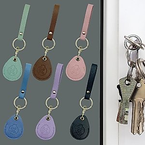 KRSURERICHER Leather Key Fob Holder, Access Card Key Chains RFID Protector, NFC Smart Key tag Case Keychain for Broken Key