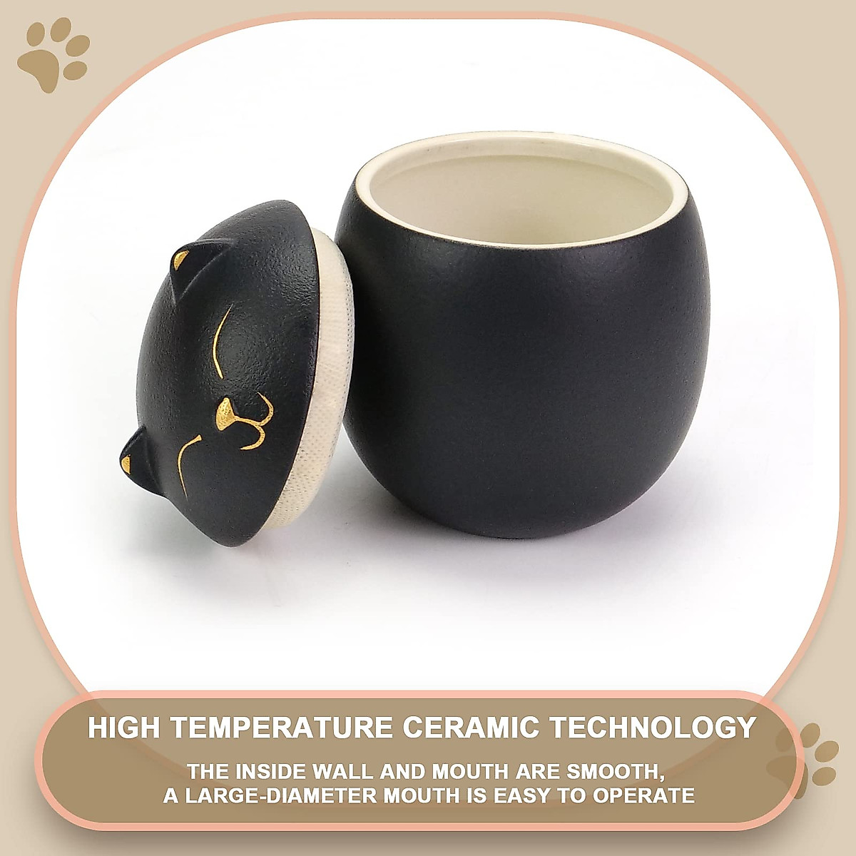 MEETPET Cat Urn Dog Urn Sized 3.2x2.9 and 4.9x4.25. A Smiley-Cat Pet Urn with a Memoria Card.Cat Urns for Ashes for Your Pet (12 cu/in, Black)