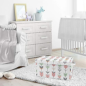 Sweet Jojo Designs Coral, Mint and Grey Woodland Arrow Girl Baby Nursery or Kids Room Small Fabric Toy Bin Storage Box Chest for Woodsy Collection