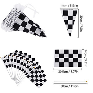 Checkered Flags Set, Race Car Flags Party Supplies Decorations Include 10 Packs Checkered Flags, 32 ft Checkered Race Flag Banner, 2 Packs Table Covers for Checkered Racing Flag Birthdays Party