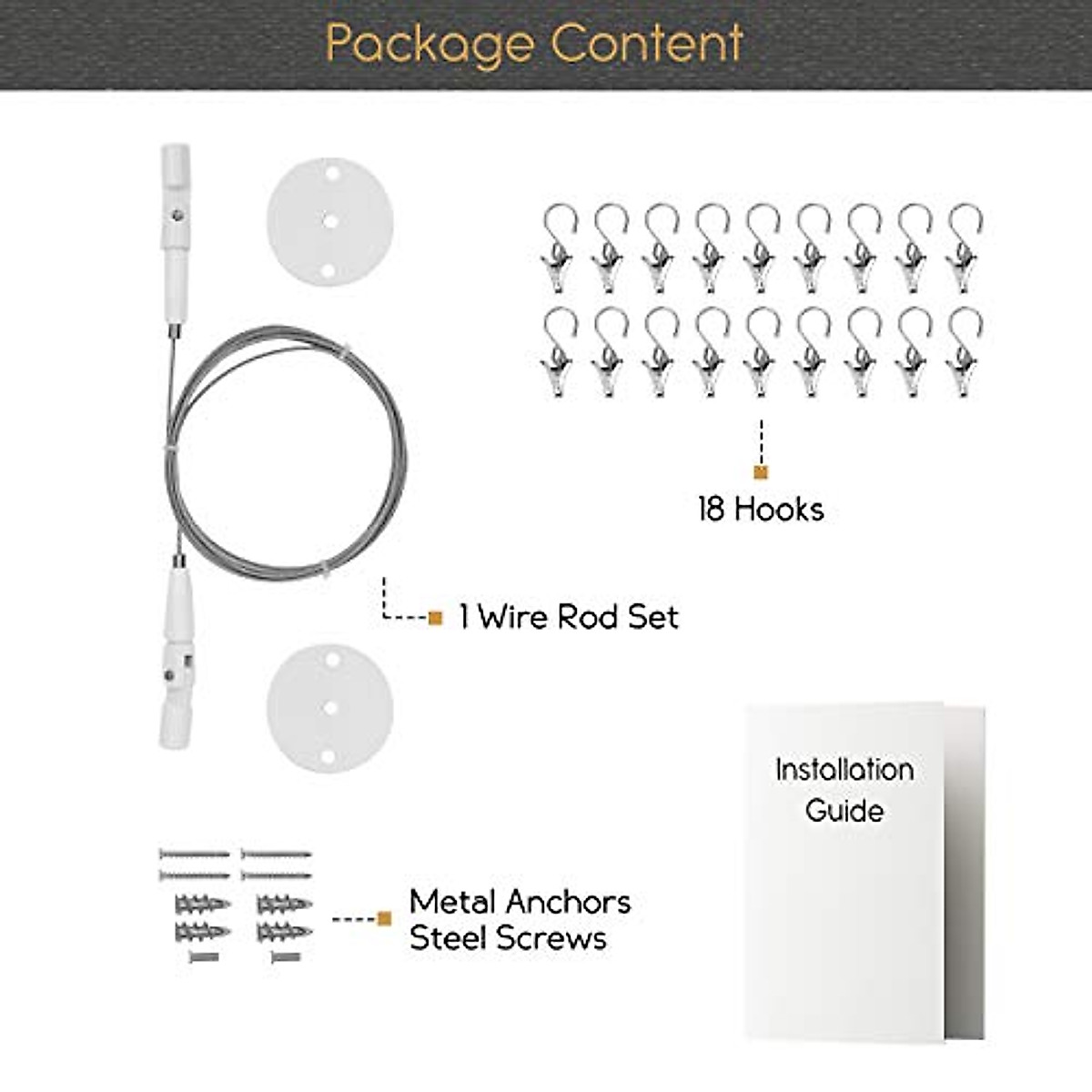 You Have Space TOTART Picture Hanging Kit and Curtain Rod with 18 Clips for Kids Crafts, Artwork, Tapestry, Stainless Steel, White