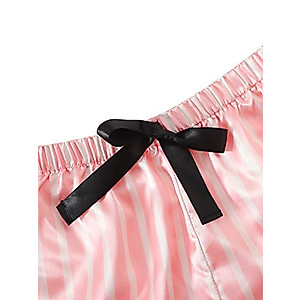 WDIRARA Women's Satin Sleepwear Short Sleeve Button Shirt and Shorts Pajama Set Silky PJ Striped Pink XXS