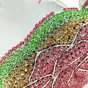 Boutique De FGG Rose Flower Crystal Clutch Women Evening Bags Formal Party Rhinestone Handbag Wedding Bridal Purse (Mini,Pink&Green)