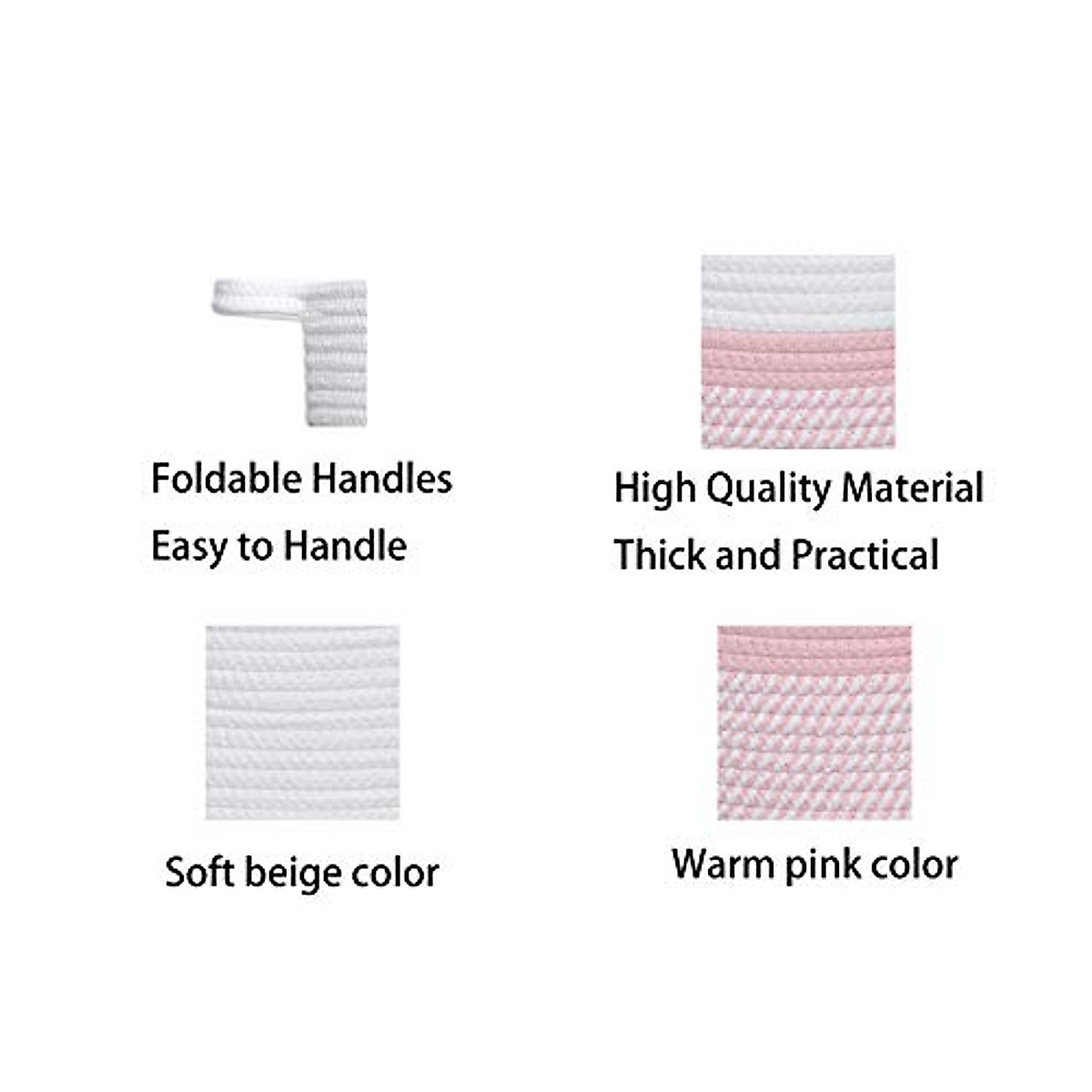 Pink Cotton Rope Laundry Basket with Handles Woven Portable Basket Cute Pink Nursery Blanket Storage Basket for Girl Clothes Hamper Home Decor Basket