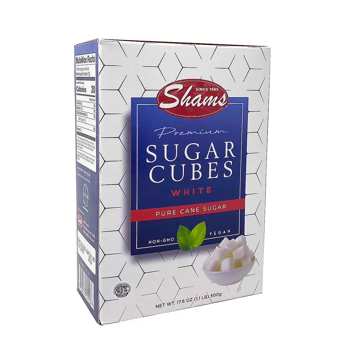 Shams Kosher Sugar Cubes – White Pure Cane Sugar Cubes, Non-GMO, Vegan, Certified Kosher, Sugar Cubes for Coffee, Cocktails, Tea 17.6 Ounce