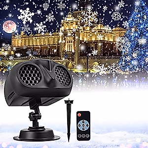 XHRING Christmas Snowflake Projector Lights, Dynamic LED Snowfall Projection Lights Outdoor Indoor with Remote Control, Waterproof Decorative Light Projector for Holiday Christmas Halloween Party(NEW)