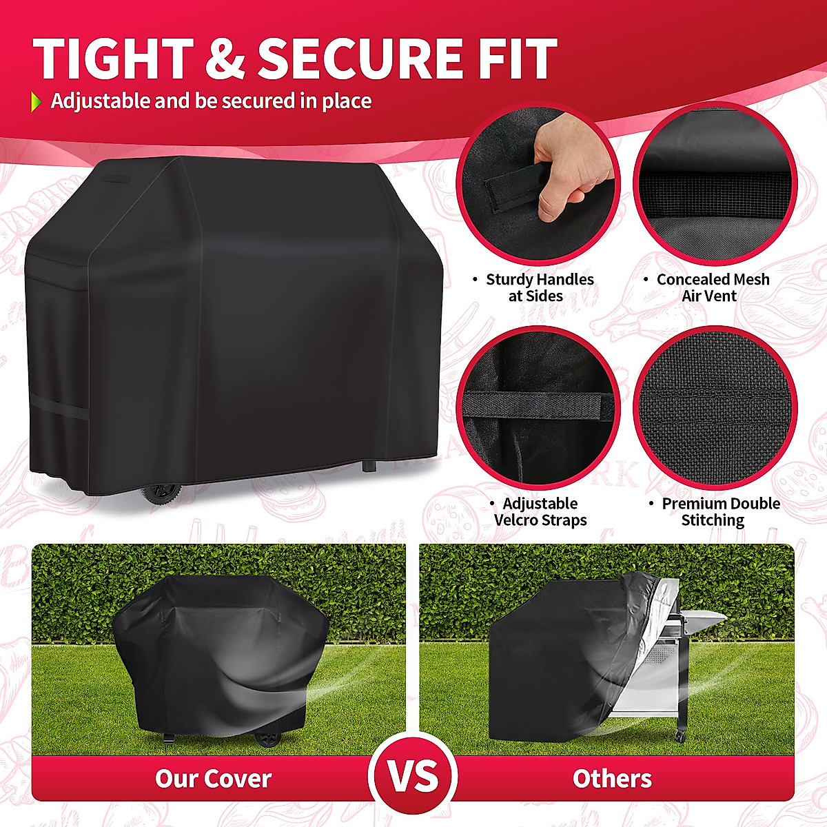 NEXCOVER Barbecue Gas Grill Cover - 70 Inch Waterproof BBQ Cover, Outdoor Heavy Duty Grill Cover, Fade & Weather Resistant Upgraded Material, Barbecue Cover for Weber, Brinkmann, Char Broil, Holland.