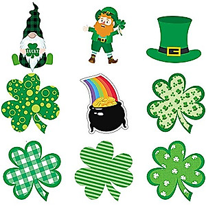 40 Pieces St. Patrick's Day Cut-Outs Irish Paper Cut-Outs with 80 Glue Point Dots Gnome Leprechaun Shamrock Cut-Outs for St. Patrick's Day Party Home Classroom Bulletin Board Decorations, 10 Designs