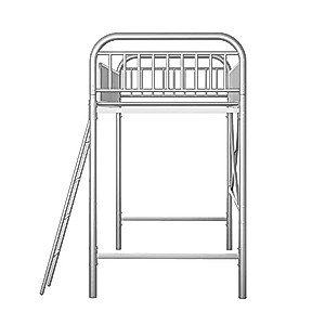 OPTOUGH Twin Size Metal Loft Bed with Safety Rails and Ladders,for Kids Teens,Saving Space,No Spring Box Needed, Silver