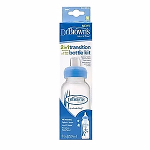 DR. Brown's Options Baby Bottles, 2-in-1 Transition KIT, Single, Blue, 8 Ounce