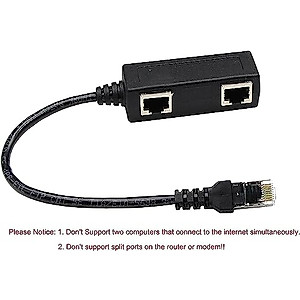 RJ45 Network Splitter Adapter Cable,zdyCGTime 1 RJ45 Male to 2 RJ45 Female Network Y Splitter Cable, LAN Connector, Suitable for Super Category 5 Ethernet, Category 6 Ethernet.(Black) (Black)