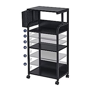 Fannova 4 Tier Small Printer Stand with Adjustable Shelf and Storage Pouch, Rolling Printer Cart with Wheels for Home Office Organization, Table Stand for Shredder CPU Computer Tower, Black