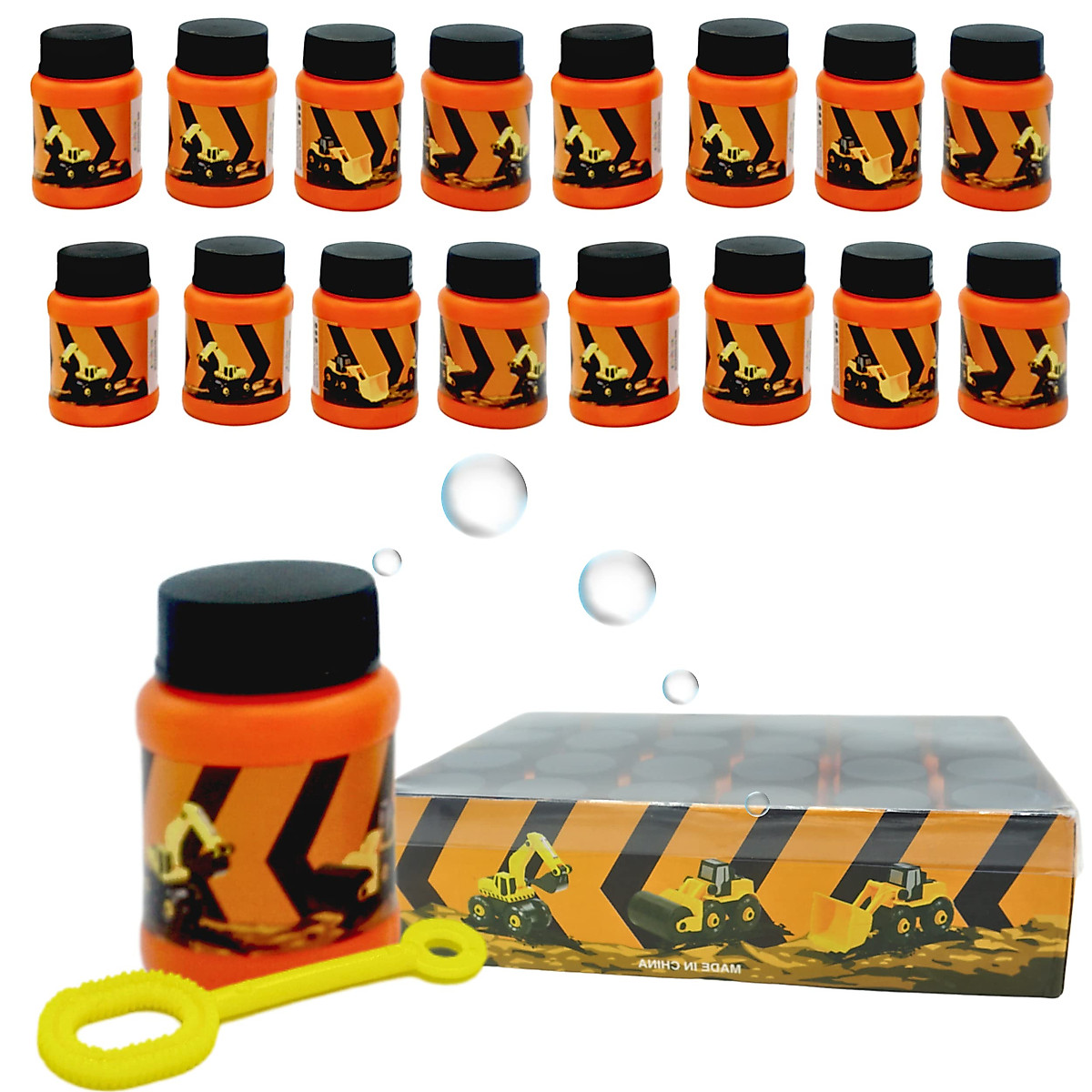 24 Pack Construction Themed Mini Bubbles Party Favors for Kids 1 FL oz. Construction Birthday Party Supplies, Dump Truck Decorations, Goodie Bag Fillers, Bulk Bubble Bottles for Kids Summer Toys