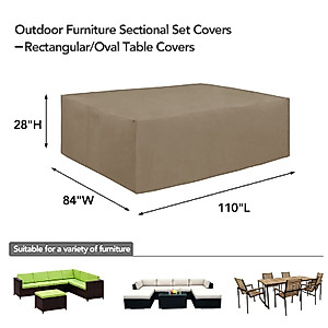 Easy-Going 600D Heavy Duty Patio Furniture Cover, Outdoor Rectangular Table and Chair Set Cover, Waterproof Outdoor Sectional Set Cover (110" L x 84" W x 28" H, Camel)