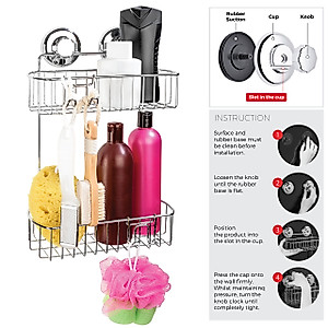 HASKO accessories - Shower Caddy with Suction Cup - 304 Stainless Steel 2Tier Basket for Bathroom - Rustproof (Chrome)