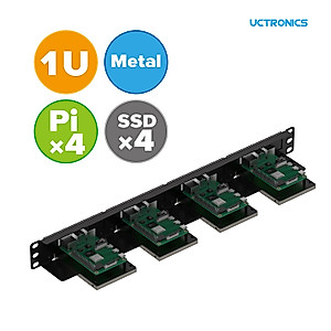 UCTRONICS 19” 1U Rack Mount for Raspberry Pi with SSD Mounting Brackets, Thumbscrews Front Removable Bracket Supports Up to 4 Raspberry Pi 5, 3B/3B+, 4B and 4 SSDs, Option SD Card Adapter