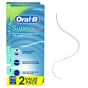 Oral-B Dental Floss for Braces, Super Floss Pre-Cut Strands, Mint, 50 Count, Pack of 2