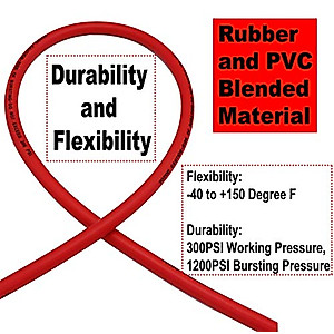 YOTOO Hybrid Air Hose 1/4-Inch by 50-Feet 300 PSI Heavy Duty, Lightweight, Kink Resistant, All-Weather Flexibility with 1/4-Inch Industrial Quick Coupler Fittings, Bend Restrictors, Red