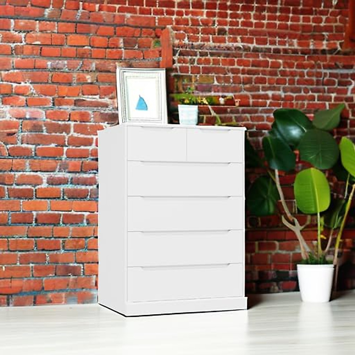 HOSTACK Modern 6 Drawer Dresser for Bedroom, Tall Chest of Drawers with Storage, Large Wood Storage Chest Organizer with Cut-Out Handle, Accent Storage Cabinet for Living Room, Entryway, Classic White