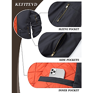 KEFITEVD Bomber Jacket Men Quilted Jackets Winter Active Coat Fleece Military Outerwear Varsity Bomber Jacket for Men
