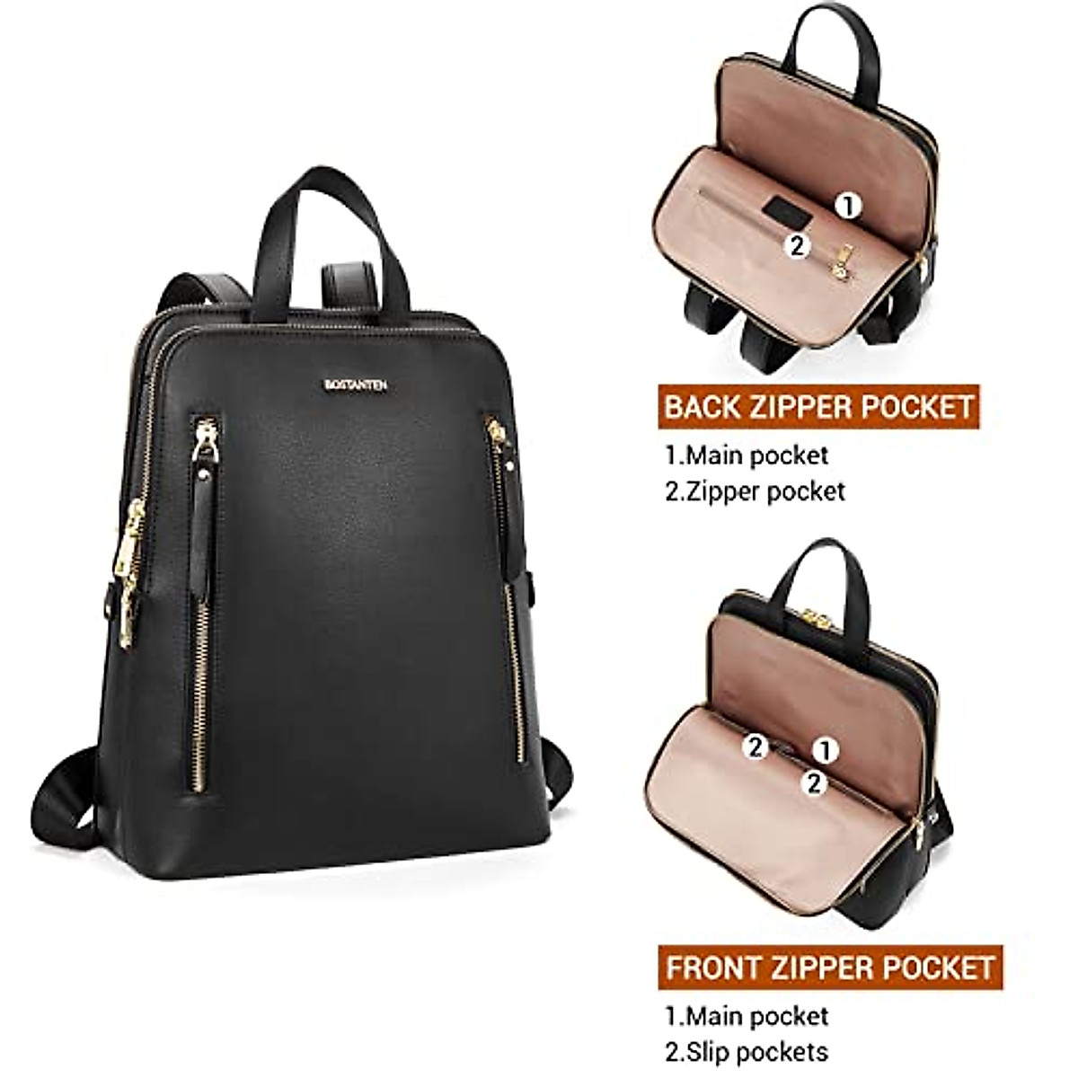 BOSTANTEN Leather Backpack Purse for Women Work Travel Backpack Stylish Ladies Shoulder Bags