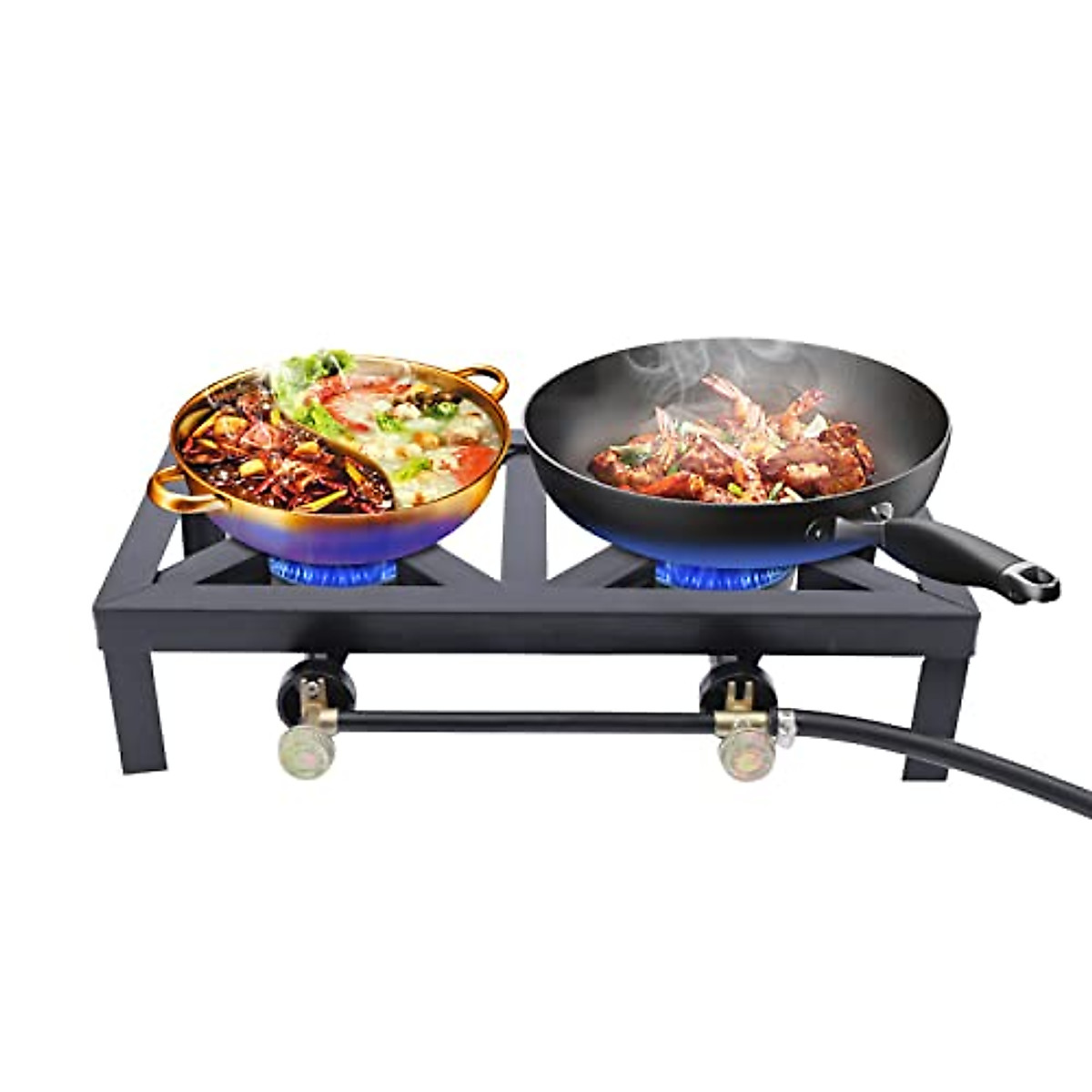 Double Burner Stove, ACOSDIDES Portable 2 Burners Outdoor BBQ Camping Gas Stove Hiking Propane Cooker W/Hose for Outdoor Camping, Barbecue Grilling, Tailgating, Hiking