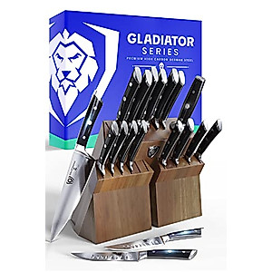 DALSTRONG Knife Block Set - 18 Piece Colossal Knife Set - Gladiator Series - High Carbon German Steel - Acacia Wood - ABS Handles Kitchen Knives - Premium Kitchen Knife Set with Block - NSF Certified