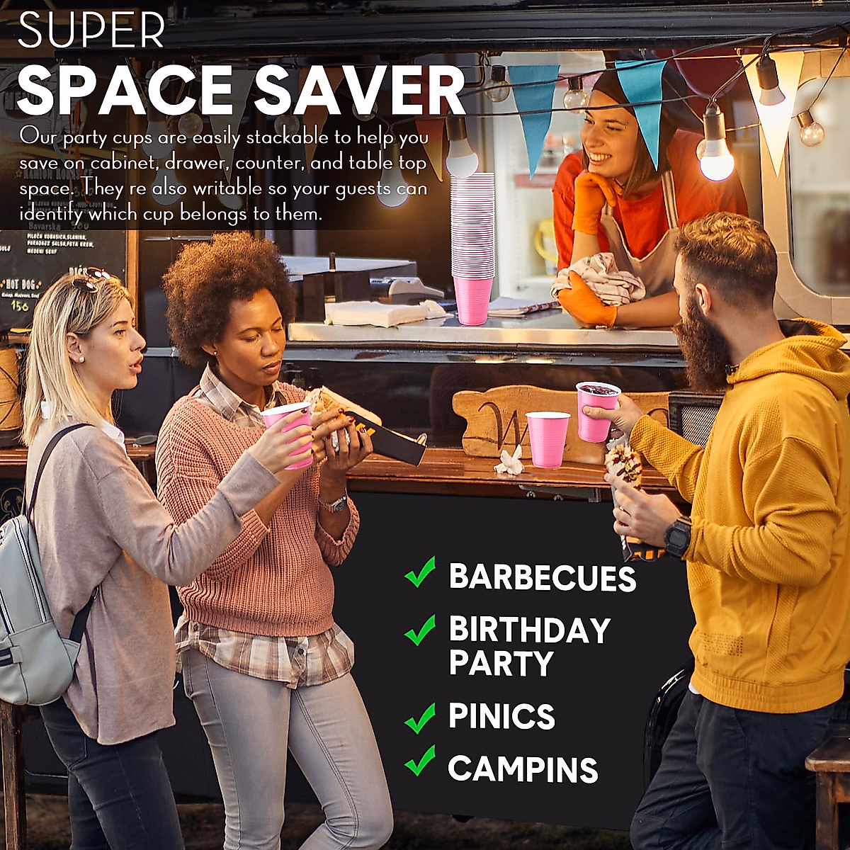 200 Pcs Pink Plastic Cup Bulk 18 oz Disposable Tumblers Large Party Cups Hard Plastic Wine Cups Fancy Beverage Drinking Cups Soda Cup Cocktail Glasses for Wedding Halloween Birthday Christmas Party