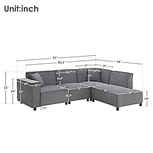 Brabrety 97 * 74" Modern Minimalist Style Sectional Sofa,L-Shaped Couch Set with 2 Free Pillows,5-seat Chenille Fabric Couch with Chaise Lounge for Living Room, Apartment, Office. (Grey#Chenille)