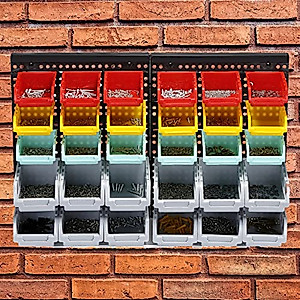 MULSAME Garage Storage Bins Wall Mounted Parts Rack with 4 Colors 30PC Bin Organizer, Stackable Garage Plastic Shop Tool, Garage Organizers and Storage Nuts and Bolts