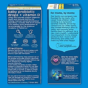 Mommy's Bliss Baby Probiotic Drops + Vitamin D, Supports Digestive Health and Immunity, 400IU Vitamin D for Healthy Bone Development, Newborns +, Flavorless, 0.34 Fl Oz (30 Servings)