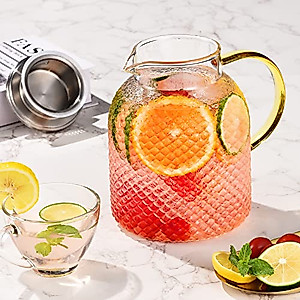 Glass Pitcher, ZBUFAN 60oz Glass Pitcher with Lid and Spout, 1.8L Glass Water Pitcher, Iced Tea Pitcher for Fridge, Pitchers Beverage Pitchers, Juice Lemonade Pitcher, Glass Carafe with Brush
