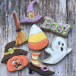 LILIAO Halloween Witch Cookie Cutter Set - 5 Piece - Witch's Hat, Witch's Shoes, Broom, Cauldron and Frightened Cat Biscuit Fondant Cutters - Stainless Steel