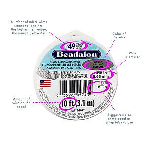 Beadalon 49-Strand 0.018" (0.46 mm) 30 ft (9.1 m) Bright Bead Stringing Wire.018 9.2 m