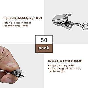 50 PCS S Hooks Curtain Clips Stainless Steel S Hooks Clip Lamp Hook Silver Metal Hanging Clips Hooks for Home Decoration, Outdoor Party Hanging Wire Holder Art Craft Display