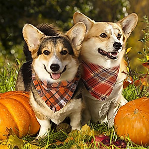 Whaline Fall Dog Bandana Autumn Dog Bibs Rustic Vintage Plaids Reversible Washable Triangle Dog Scarf Pet Neckerchief for Small Medium Large Pet Cat Dog Thanksgiving Costume Accessories, 2 Pack