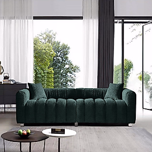 RXRRXY 87.4" Modern 3 Seater Sofa Couch for Living Room, Mid Century Fluffy Couches with Solid Wood Frame and 6 Legs for Bedroom, Apartment, Weight Capacity 750 LBS (Green)