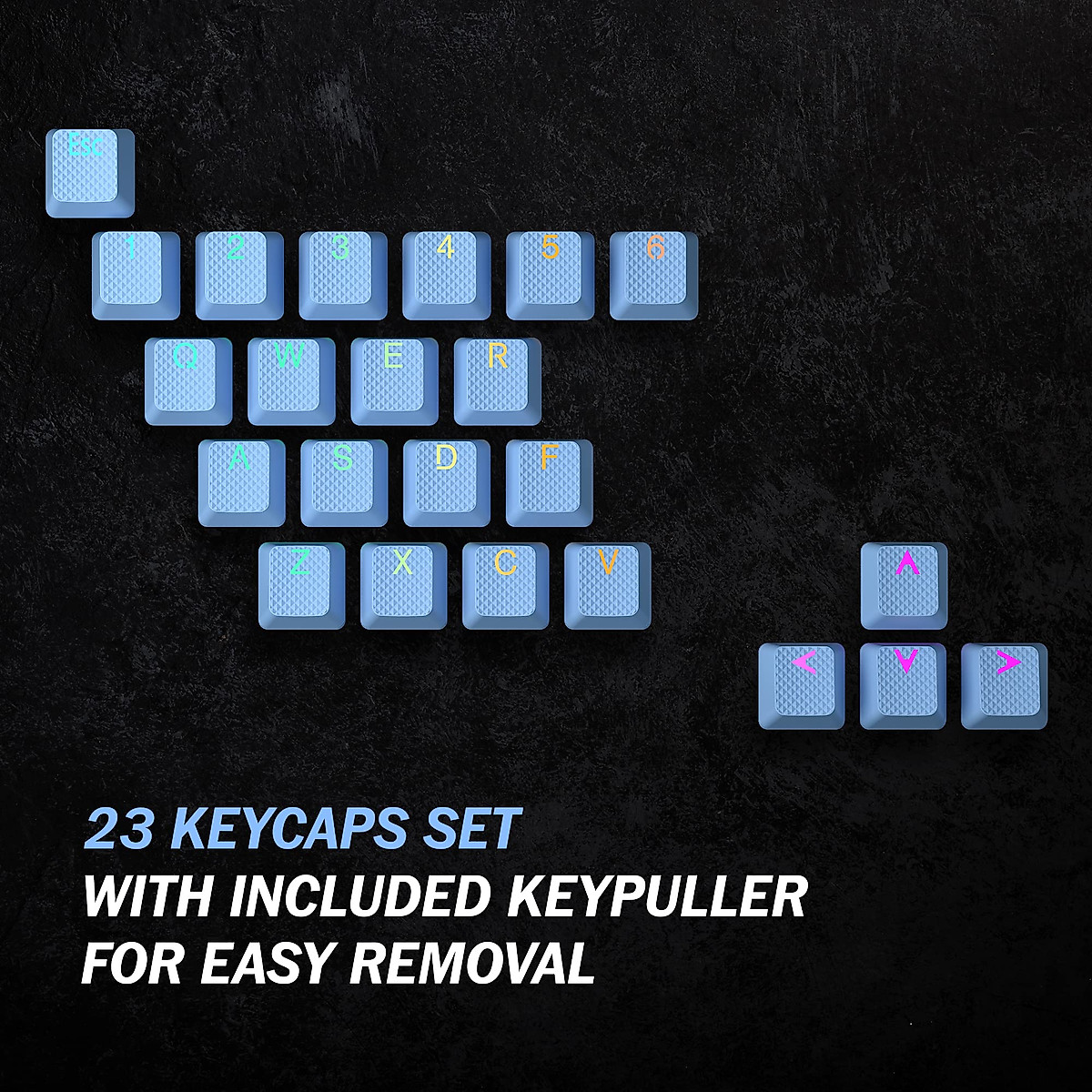 HK Gaming Rubber Keycaps Set | Anti-Slip Texture | Doubleshot Backlit Keycap Set | 23 Keys OEM Profile Key Set | for Mechanical Keyboard | Compatible with Cherry MX, Gateron, Kailh | Blue Malibu