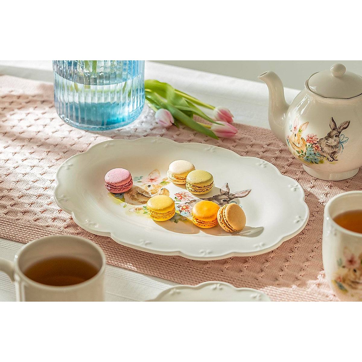 14.5" Flower Bunny Scallop Oval Serving Plate