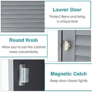 Bathroom Wall Cabinet, Wall Mounted Medicine Cabinet w/Single Louver Door, Adjustable Shelf, Bathroom Cabinet Wall Mounted Wooden Bathroom Storage Cabinet Over Toilet Laundry Room Kitchen (Gray)