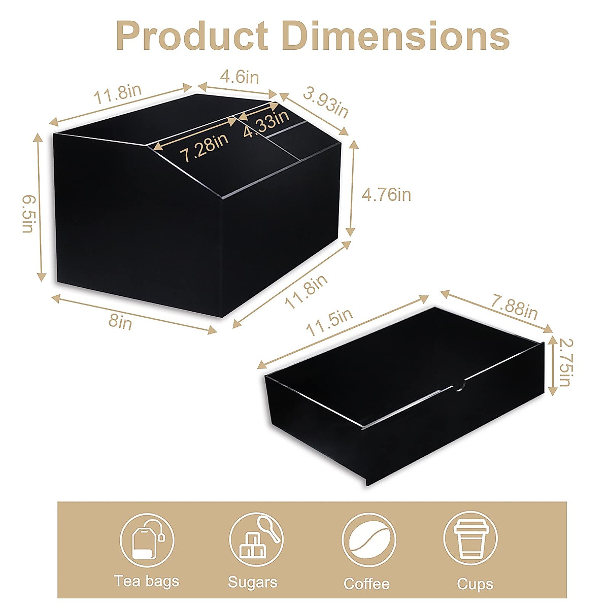 Coffee Station Organizer Coffee Bar Essentials Condiment Pod Storage Drawers, Coffee Bar Set Up For Countertop, Coffee Bar Accessories And Organizer Coffee Stand Cup Holder For Kitchen Office, Black