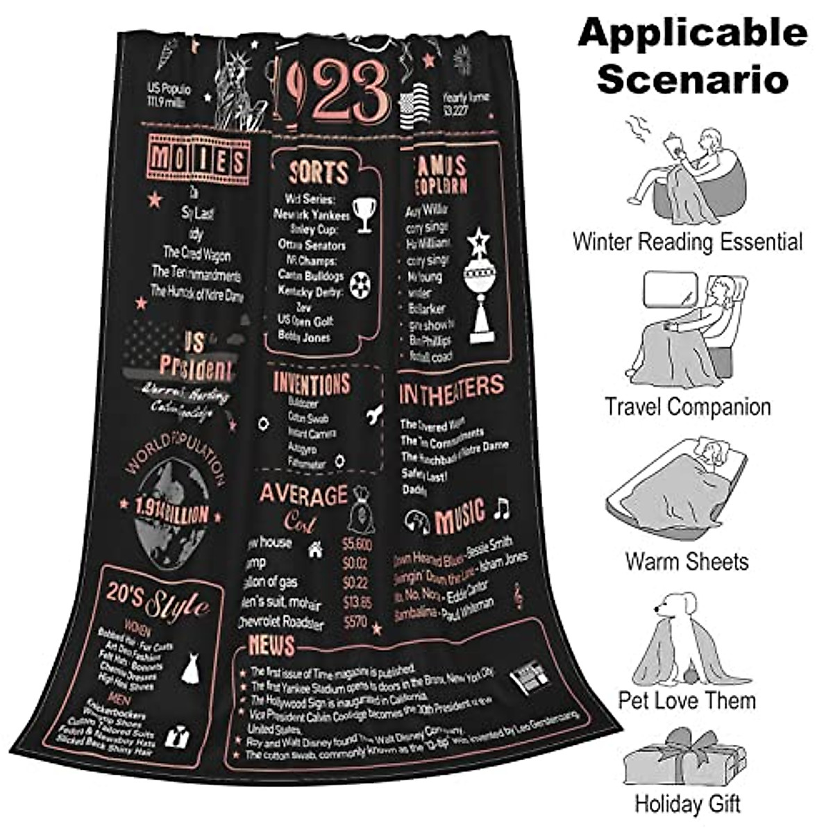 100th Birthday Gifts For Women Men Blanket, Gifts For 100th Birthday Decorations, 1923 Birthday Gifts For Her,100 Years Old Gift for Mom Dad Grandparents, 100th Bday Gifts Ideas Back in 1923 60"X50"