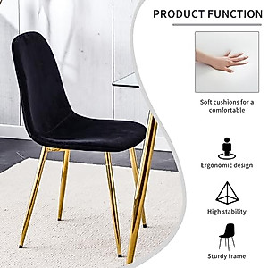 Mid Century Modern Dining Chairs Set of 4, Kitchen & Dining Room Chairs with Soft Velvet Fabric Cover Cushion Seat and Golden Metal Legs, Dining Chair for Living Rooms and Farmhouses,Black 1,Set Of 4