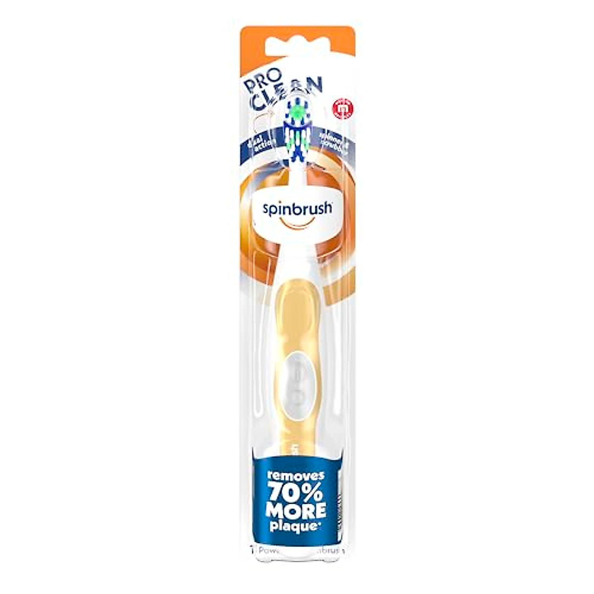 Spinbrush PRO CLEAN Battery Powered Toothbrush, Medium Bristles, 1 Count, Gold or Blue Color May Vary
